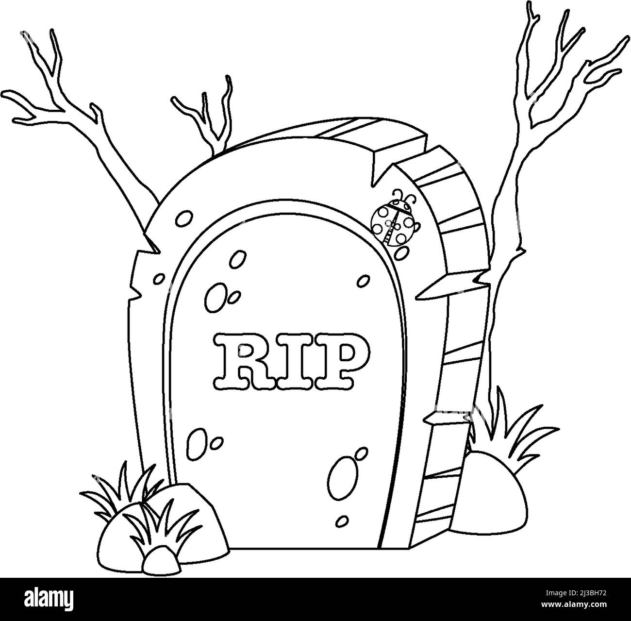 Gravestone black and white doodle character illustration Stock Vector ...