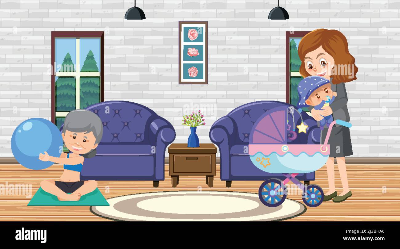 Doing different activities at home cartoon concept illustration Stock ...