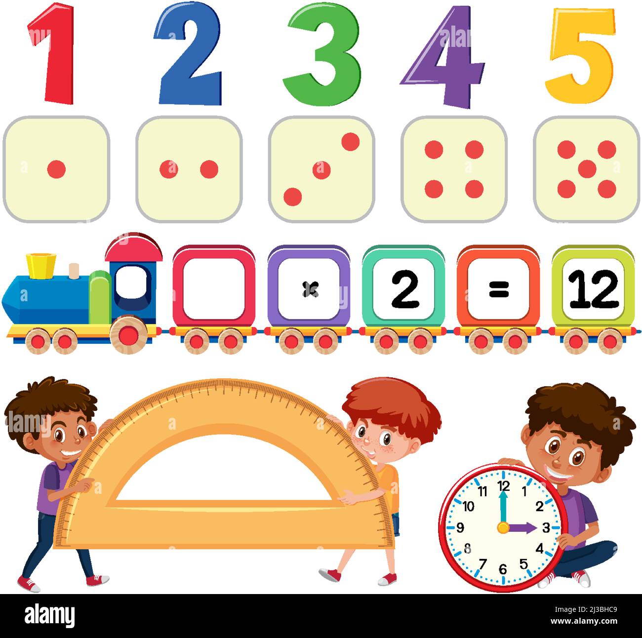 Math classroom objects with supplies and students illustration Stock ...