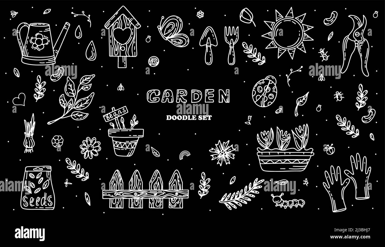 Vector gardening doodle set. Cartoon hand drawn isolated design ...