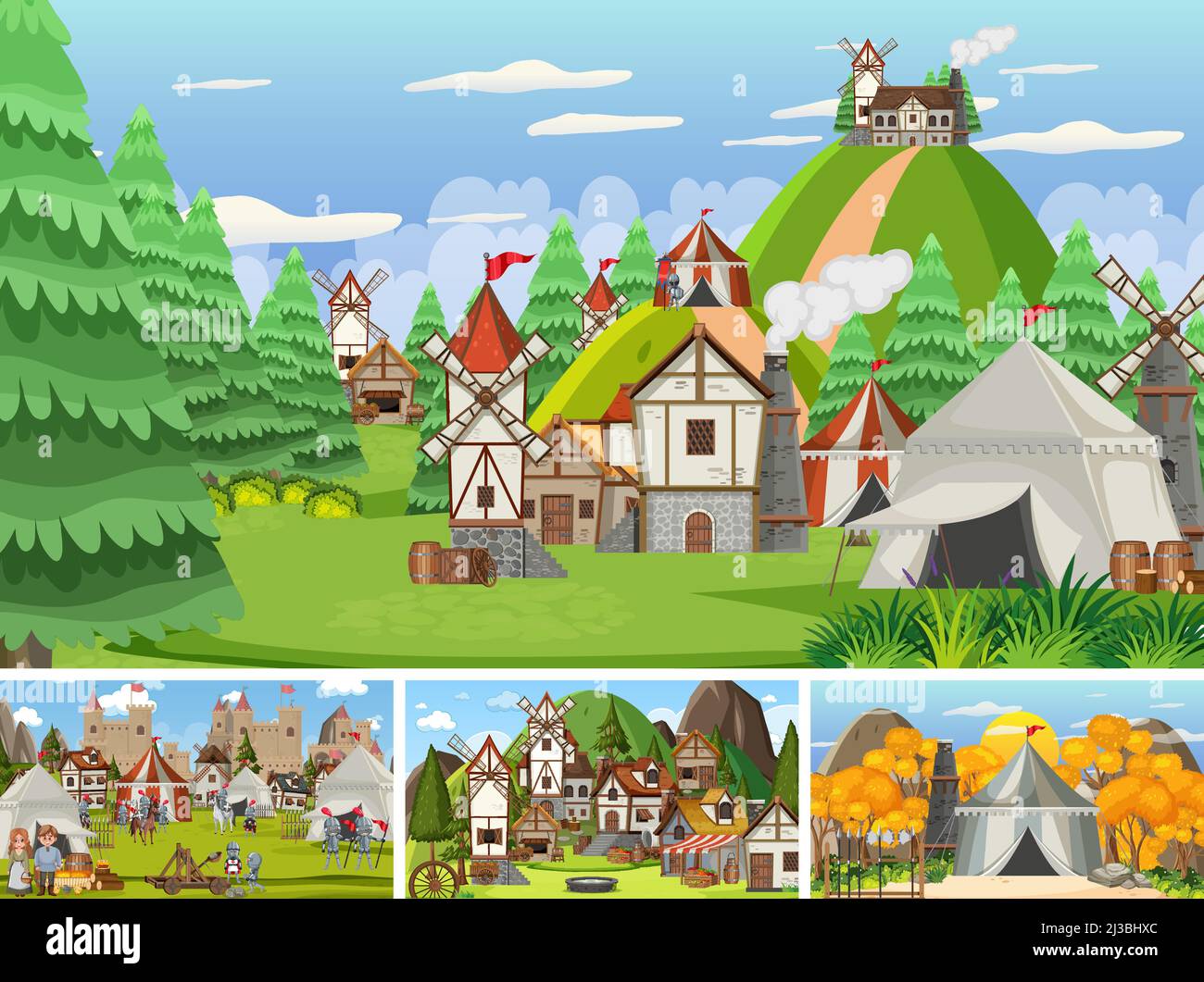 Set of different scene medieval illustration Stock Vector Image & Art ...