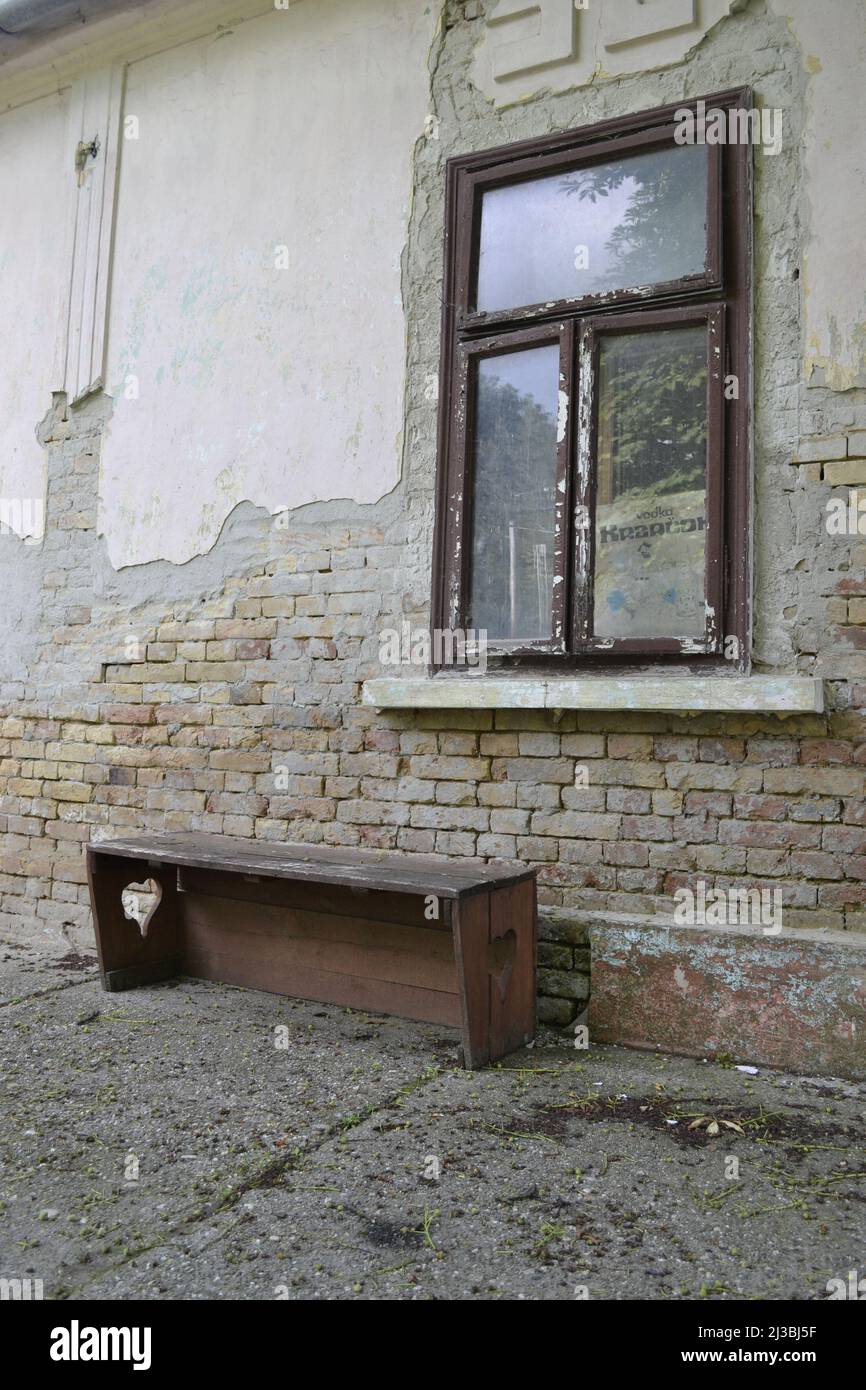 Broken old window with dilapidated antique vintage decorative white ...