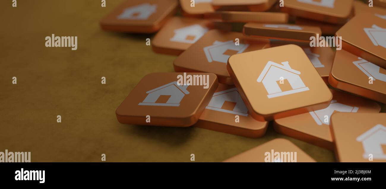 Home icon elegant orange tiles banner background Stock Photo - Alamy