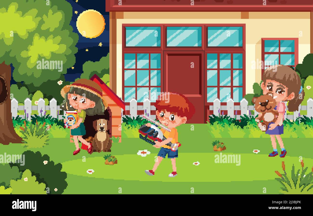 Outdoor park scene with people cartoon character illustration Stock ...