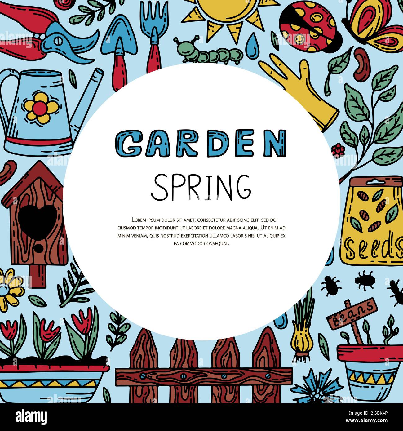 Vector gardening doodle banners. Cartoon hand drawn isolated design ...