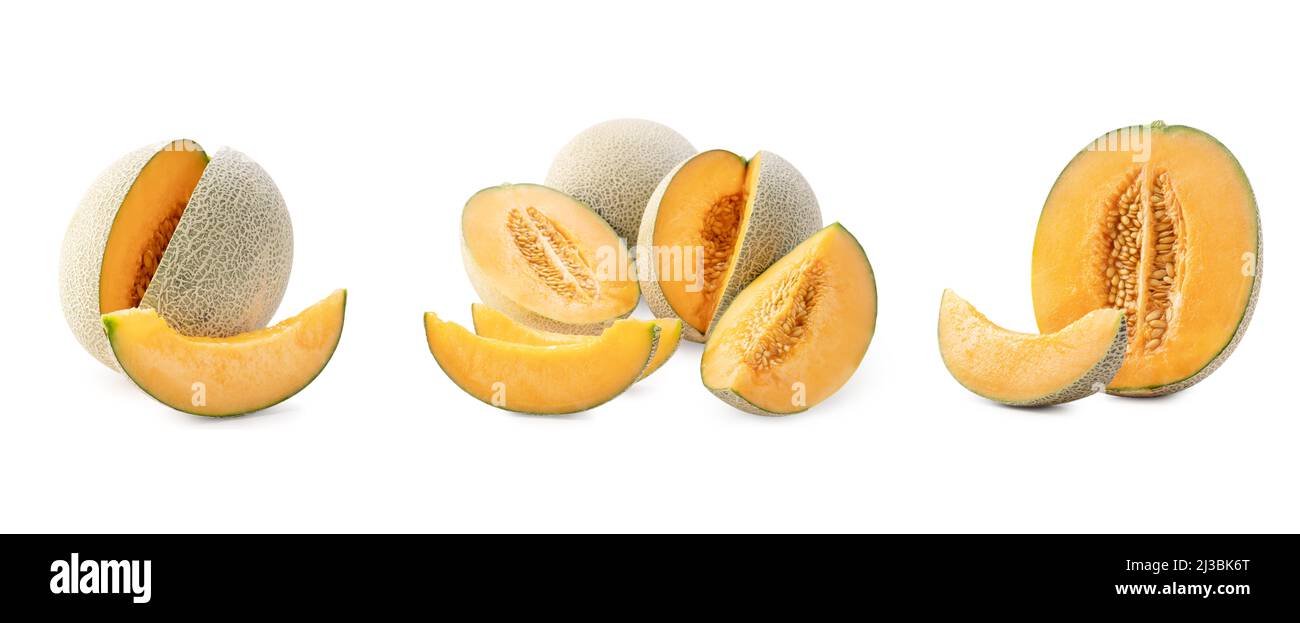 Close up of beautiful tasty sliced juicy cantaloupe melon, muskmelon ...