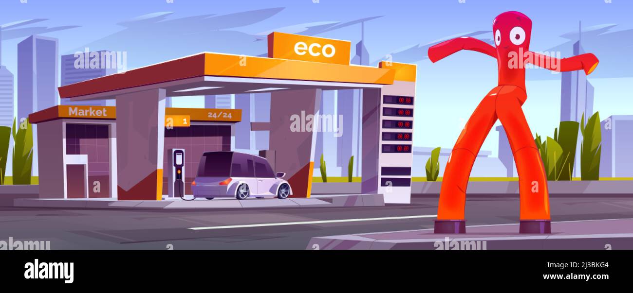 Charger station for electric cars with market and inflatable tube man ...