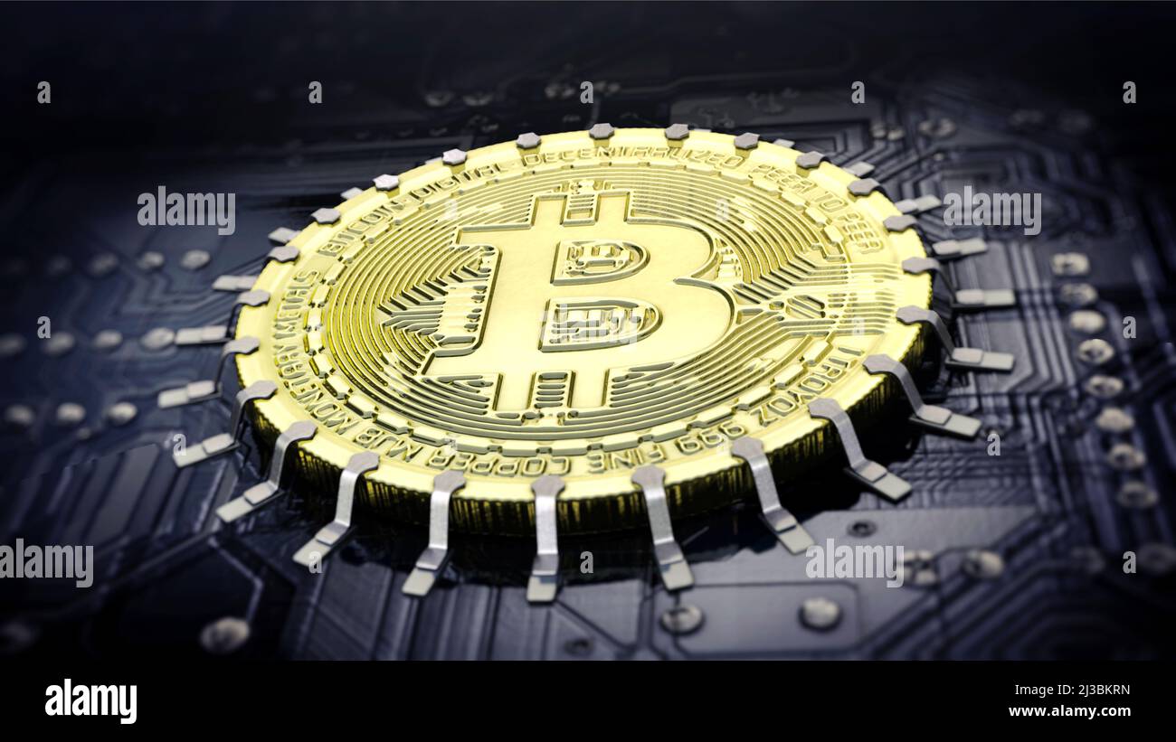 Bitcoin on circuit board Stock Photo - Alamy