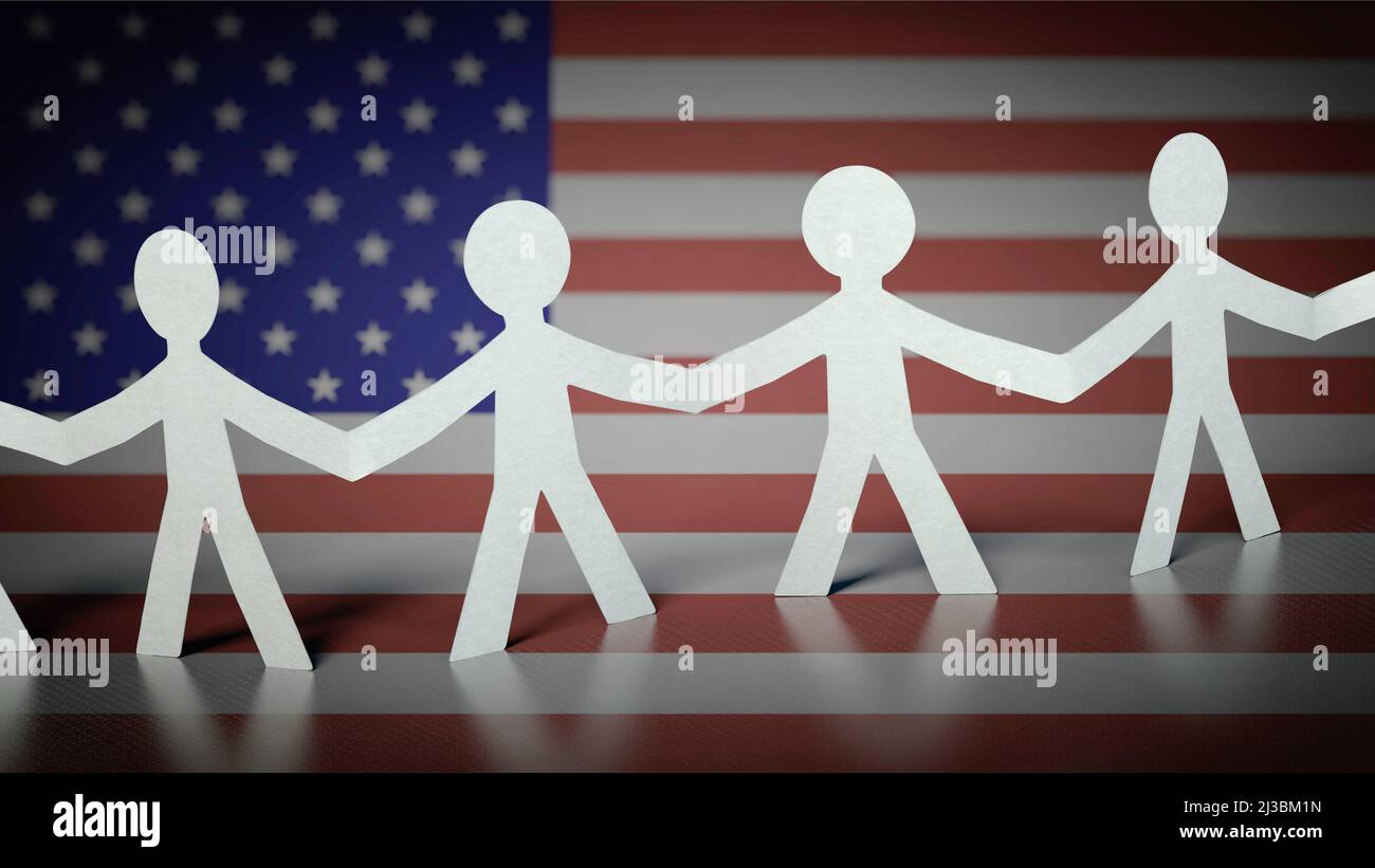 Human chain on US flag Stock Photo - Alamy