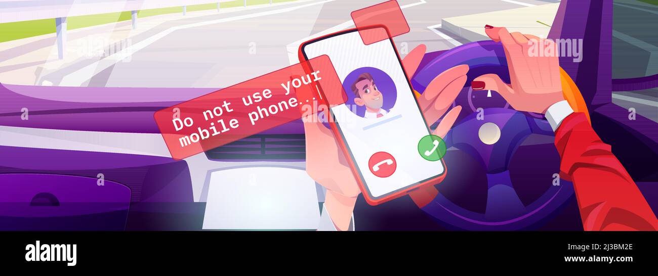 Do not use mobile phone while driving. Concept of crash danger, unsafe ...