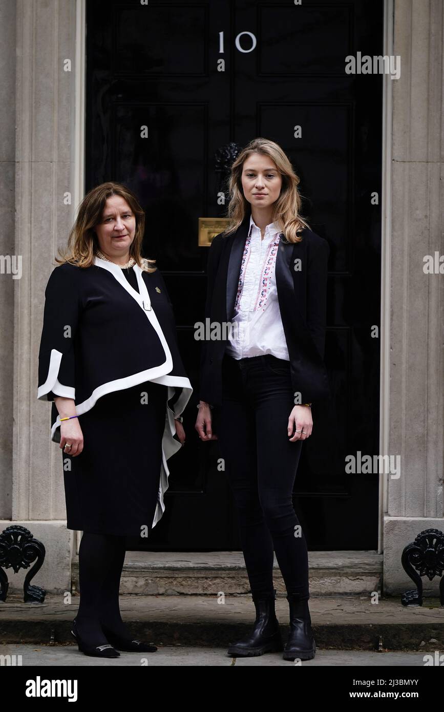 Magdalena Harvey and Kateryna Frolova outside 10 Downing Street, London ...