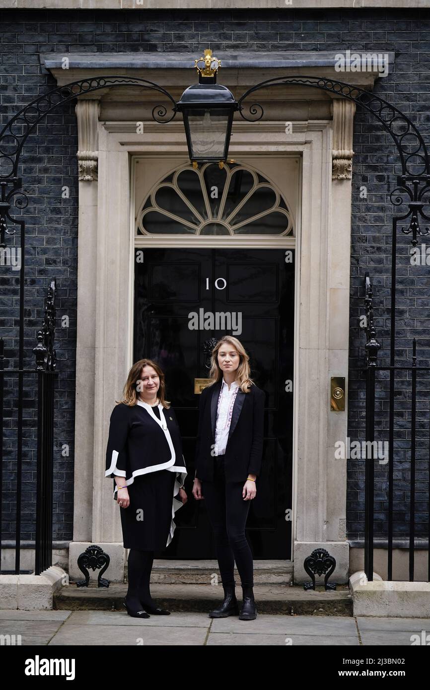 Magdalena Harvey and Kateryna Frolova outside 10 Downing Street, London ...
