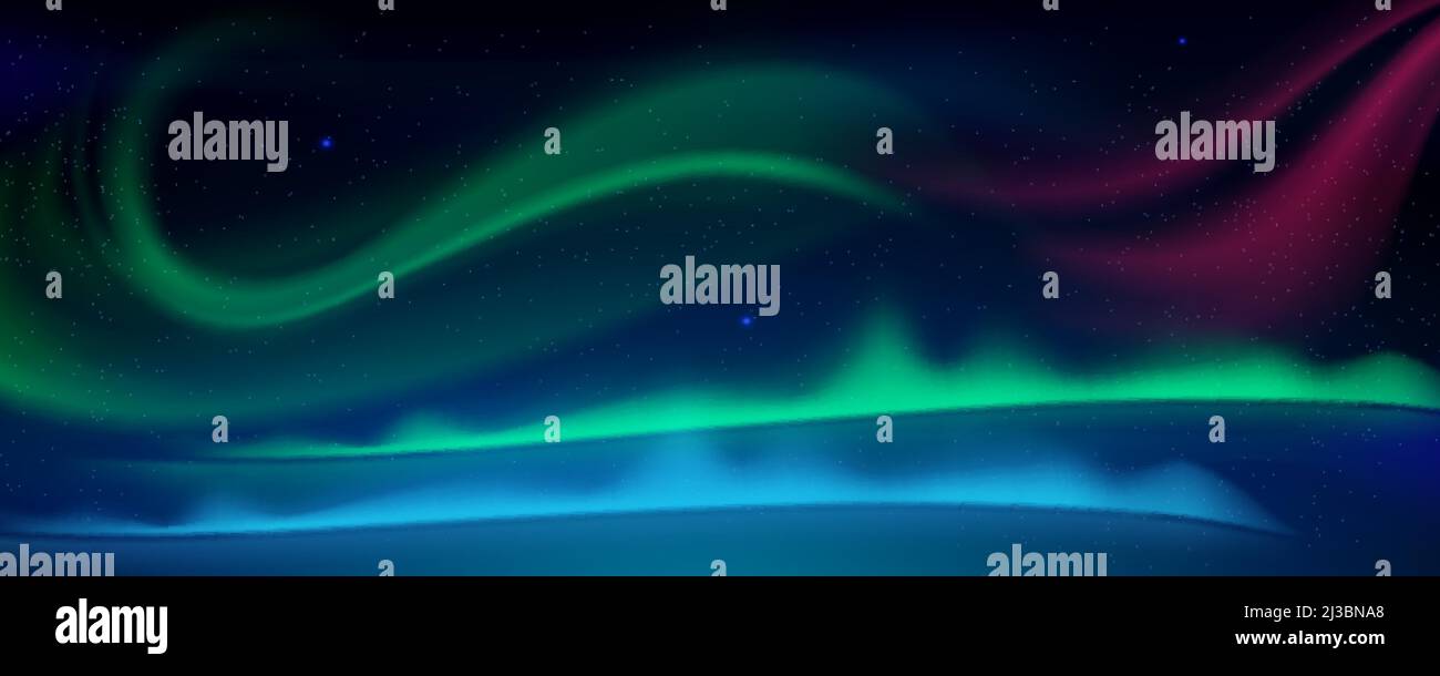 Aurora borealis, northern lights in arctic sky at night. Vector cartoon ...