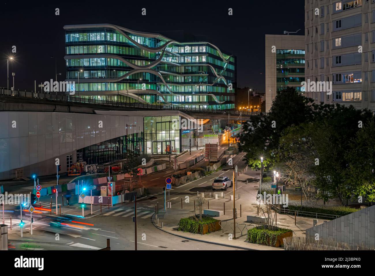 Empty Driveway at Night at La Defense Business District Lights and ...