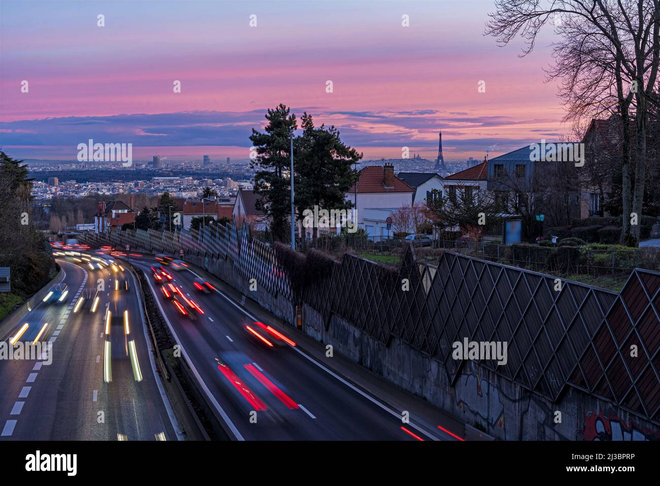 Golden Hour Over Paris at Morning With Highway Traffic Stock Photo - Alamy