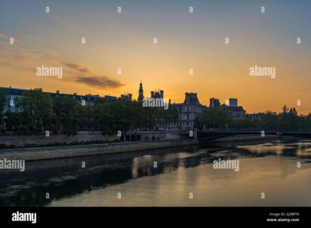 Paris Center at Morning Under Sunny Sky With Seine River and Buildings ...