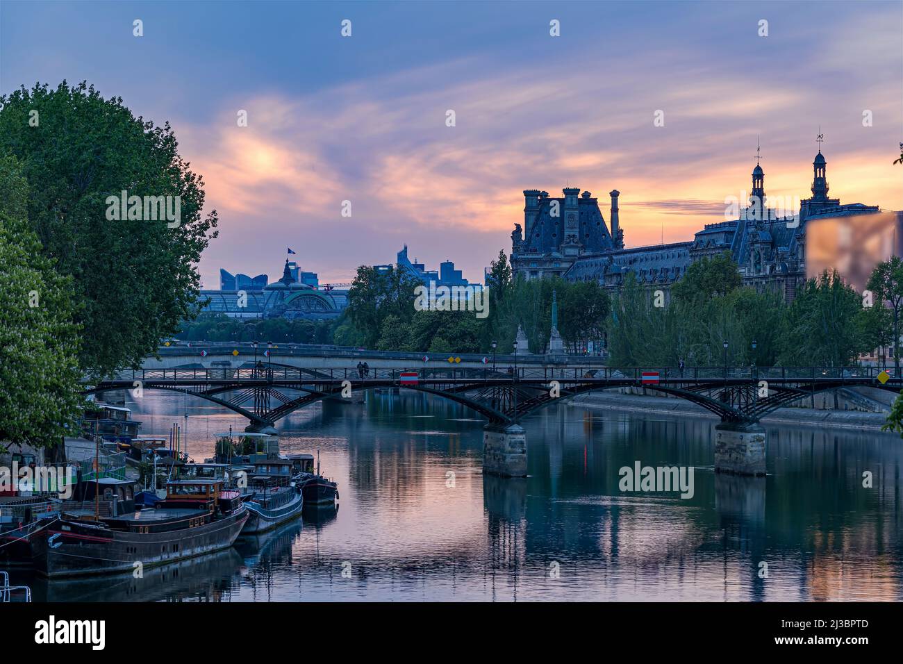 Paris Touristic Center Seine River Bridges and Buildings Under Cloudy Sky With Trees Stock Photo ...