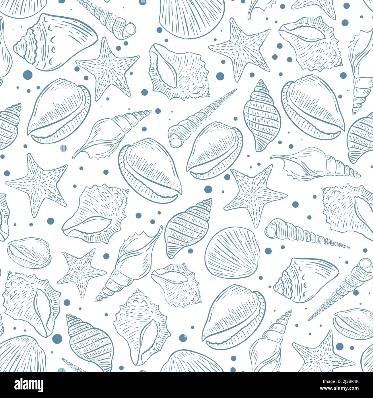 Seashells sketch seamless beautiful pattern. Background with marine ...