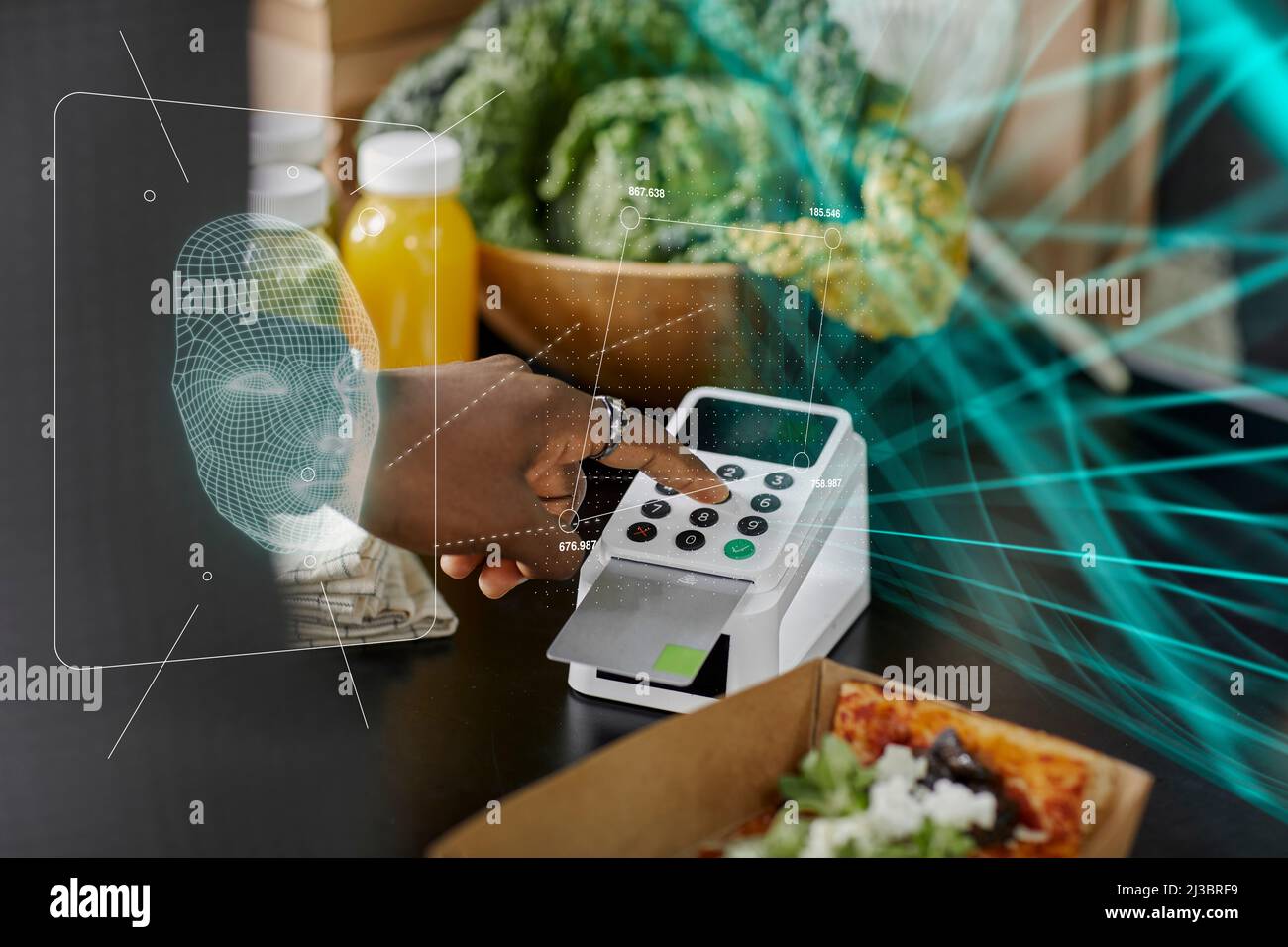Woman paying for food with payment card Stock Photo - Alamy