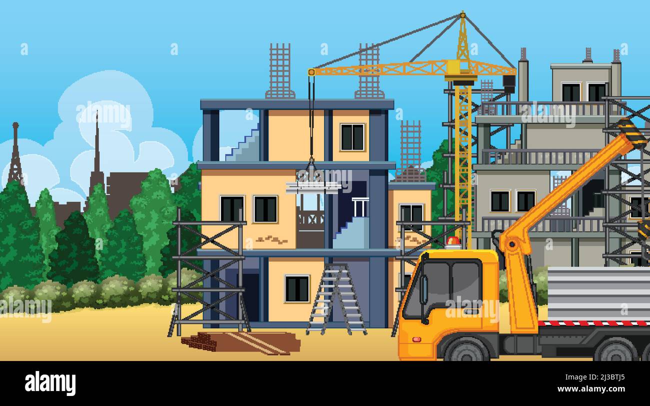 Building construction site scene illustration Stock Vector Image & Art ...