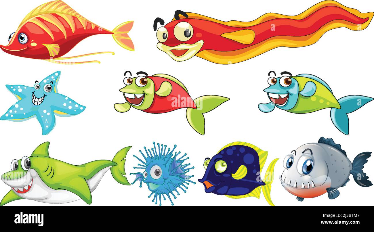 Sea animals cartoon collection illustration Stock Vector Image & Art ...