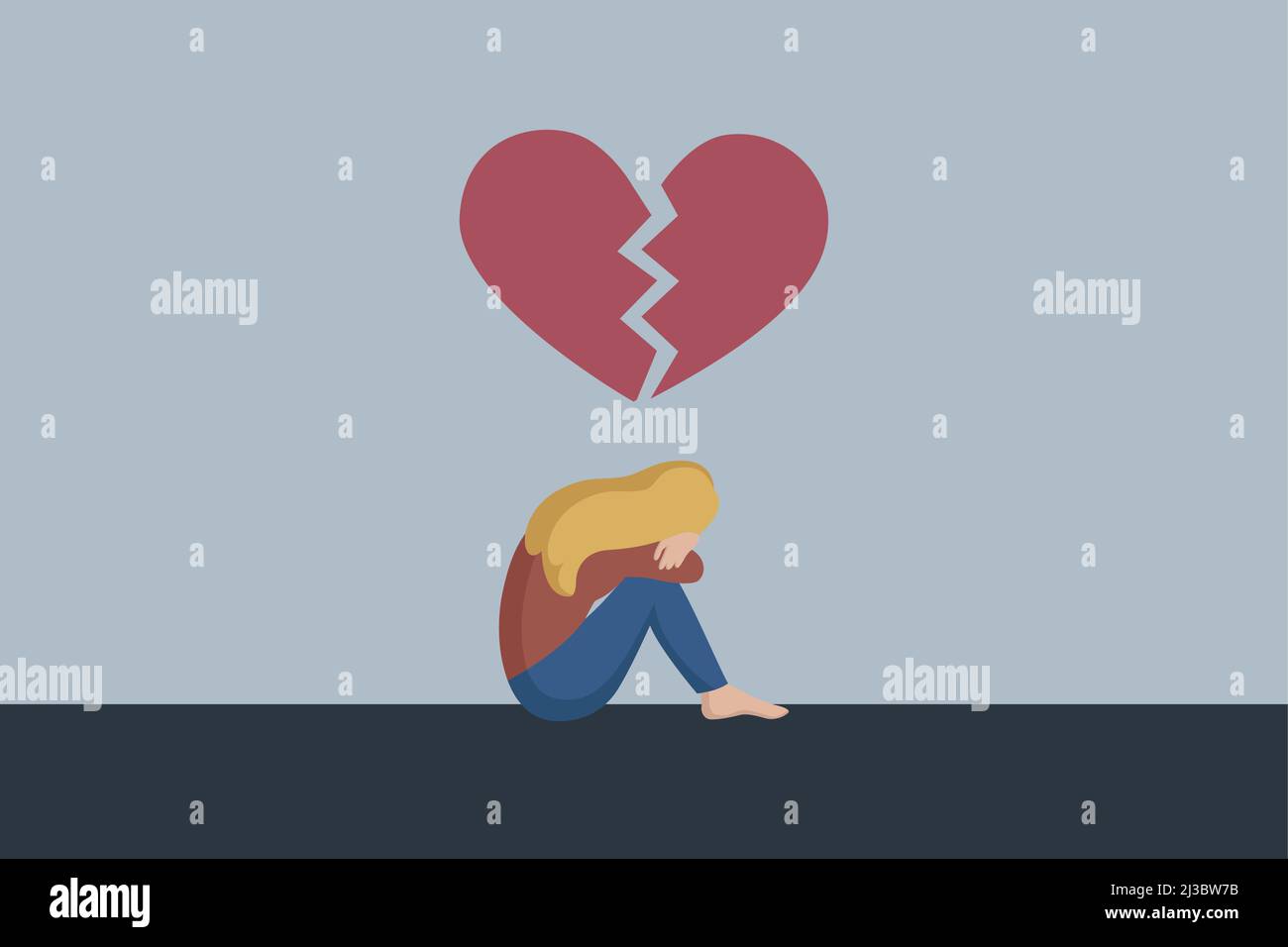 lonely sitting girl depressed with broken heart Stock Vector Image ...