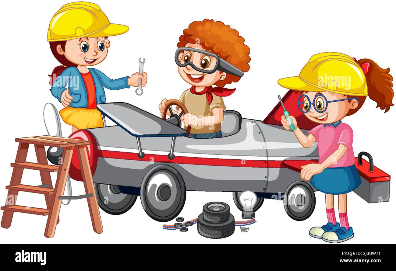 Children repairing a plane together illustration Stock Vector Image ...