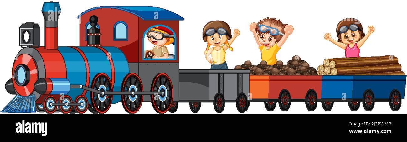 Children riding train with lumber illustration Stock Vector Image & Art ...