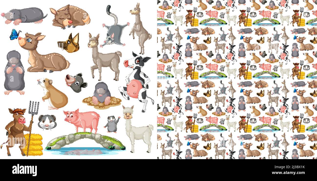 Seamless pattern with cartoon wild animals illustration Stock Vector ...