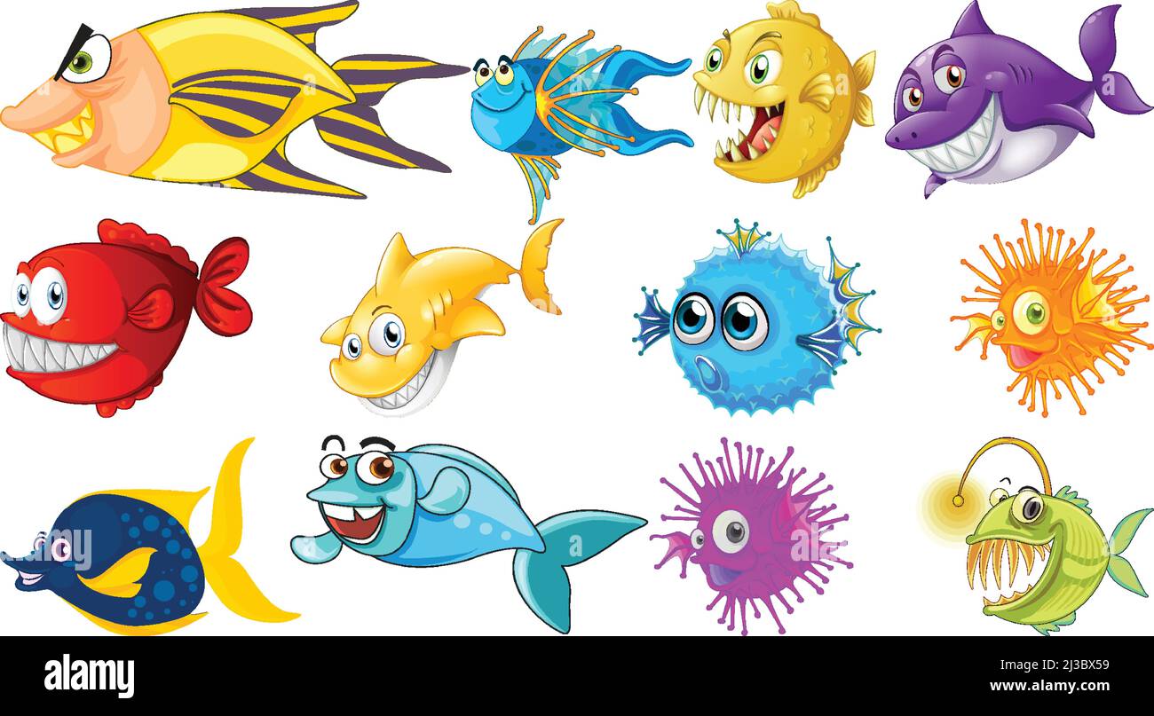 Sea animals cartoon collection illustration Stock Vector Image & Art ...