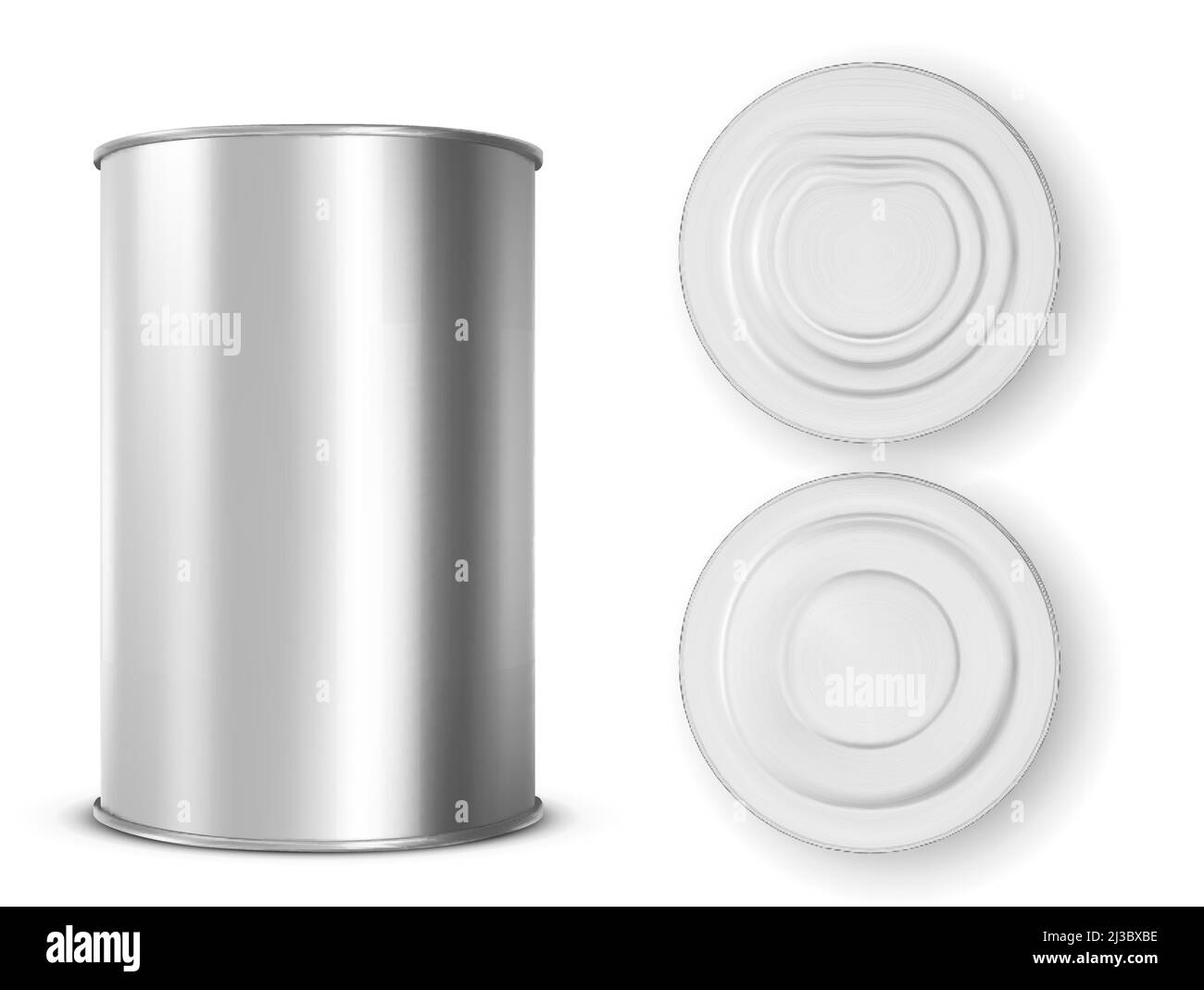 Metal tin can for food front, top and bottom view. Vector realistic ...