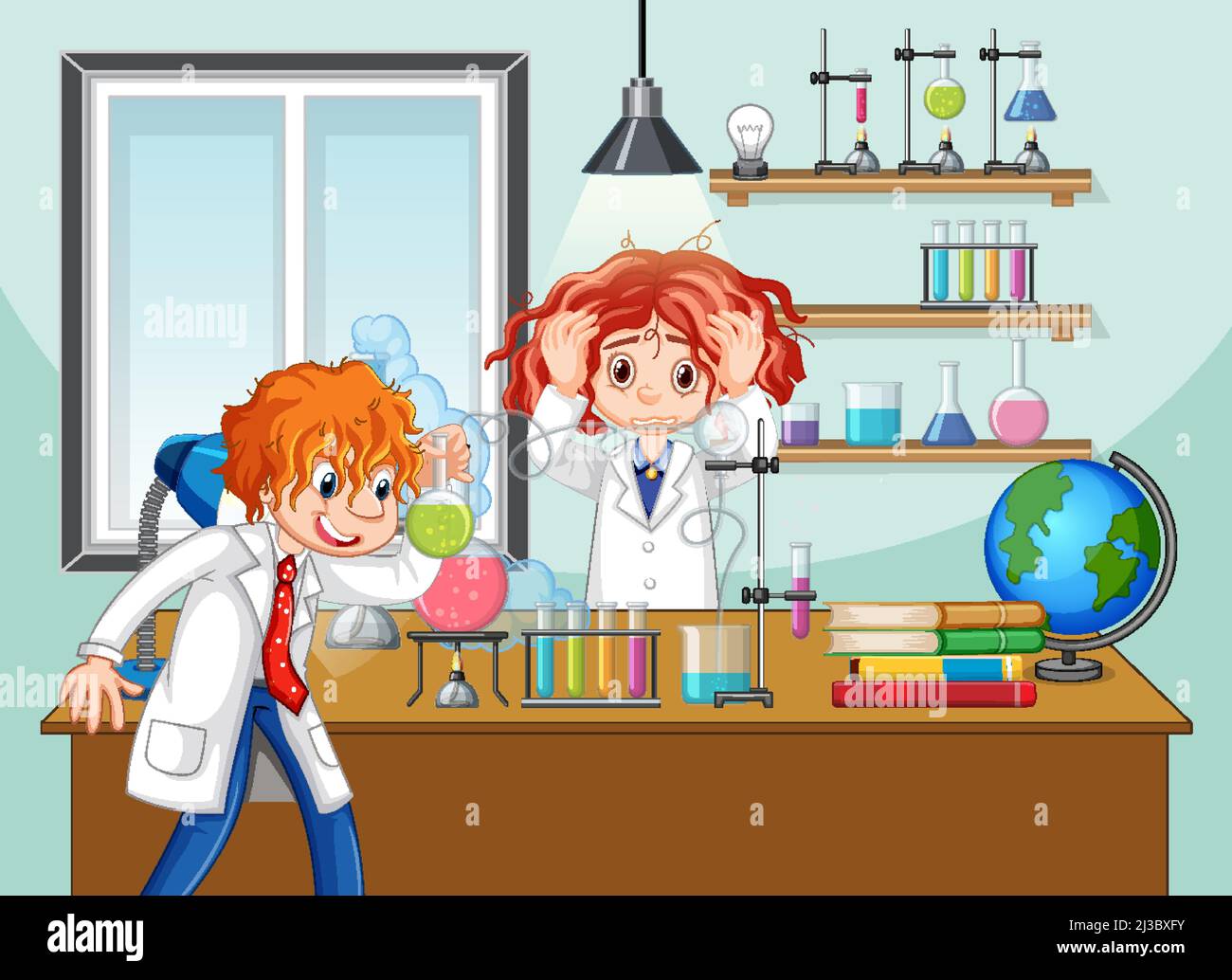 Classroom scene with scientist doing experiment illustration Stock ...
