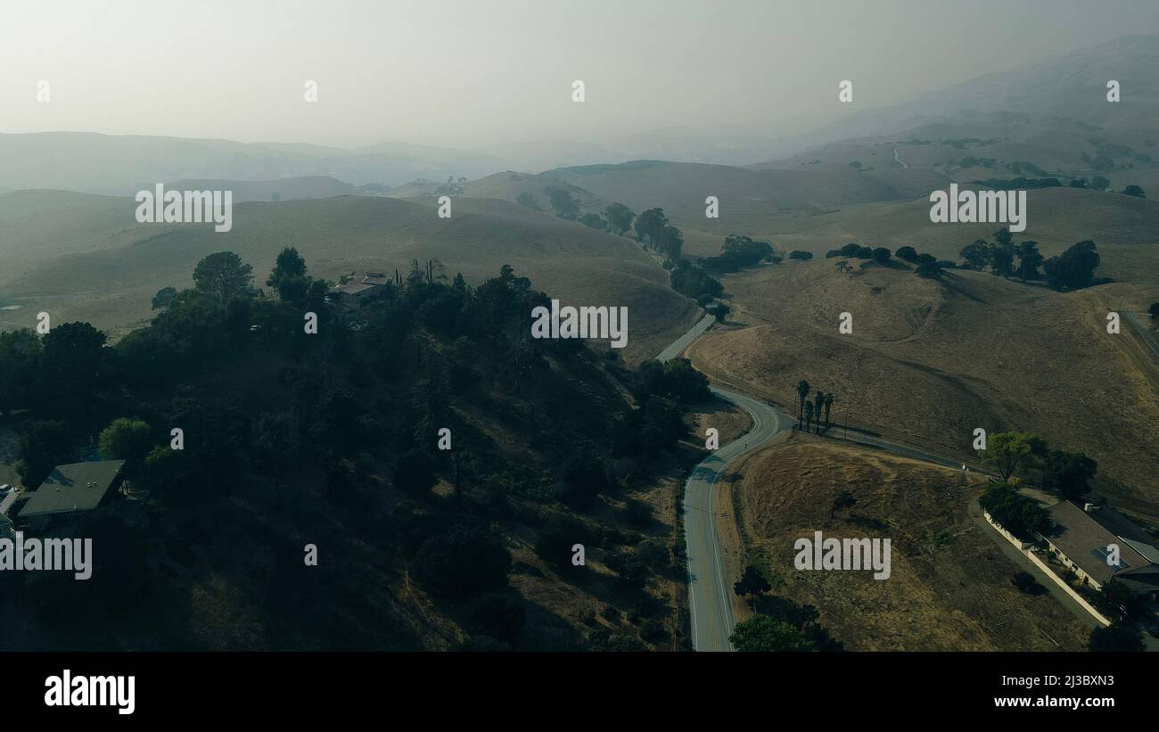 smoke from fires in california. aerial view of the top of Mount ...