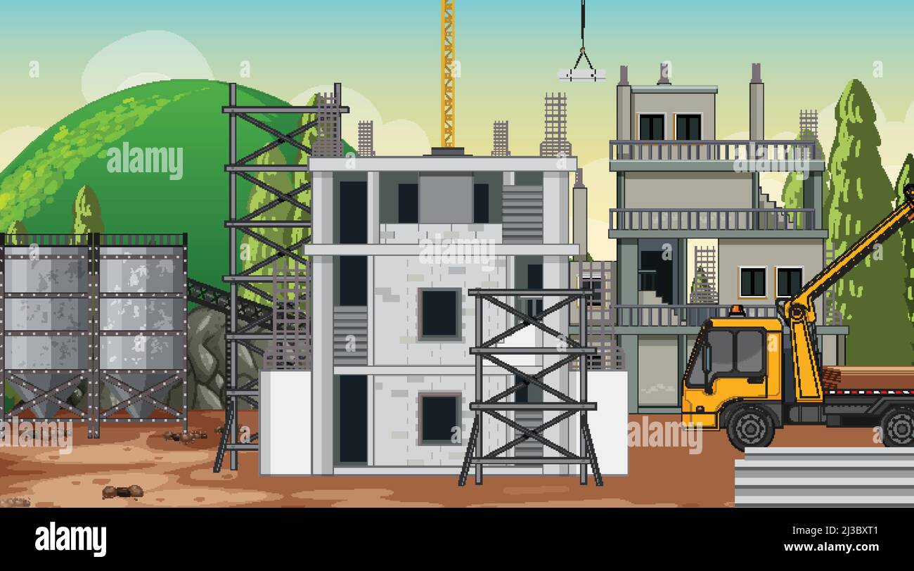 Building construction site scene illustration Stock Vector Image & Art ...