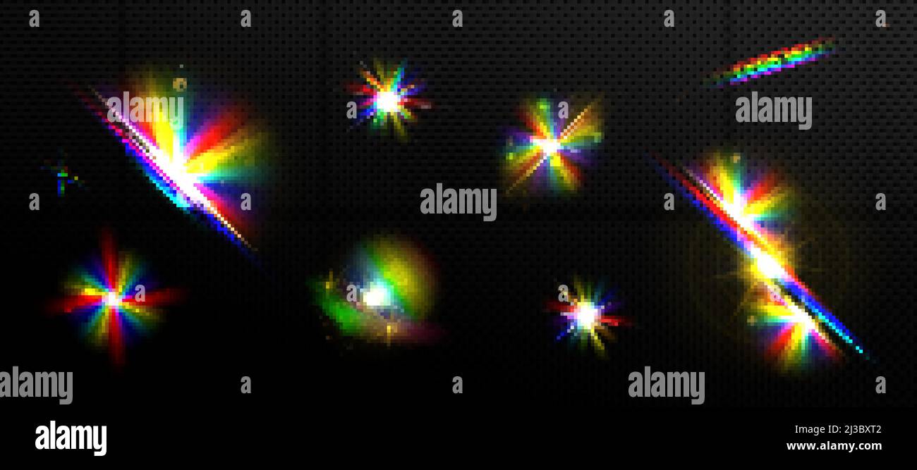Rainbow light flare effects, bright iridescent glare isolated on ...