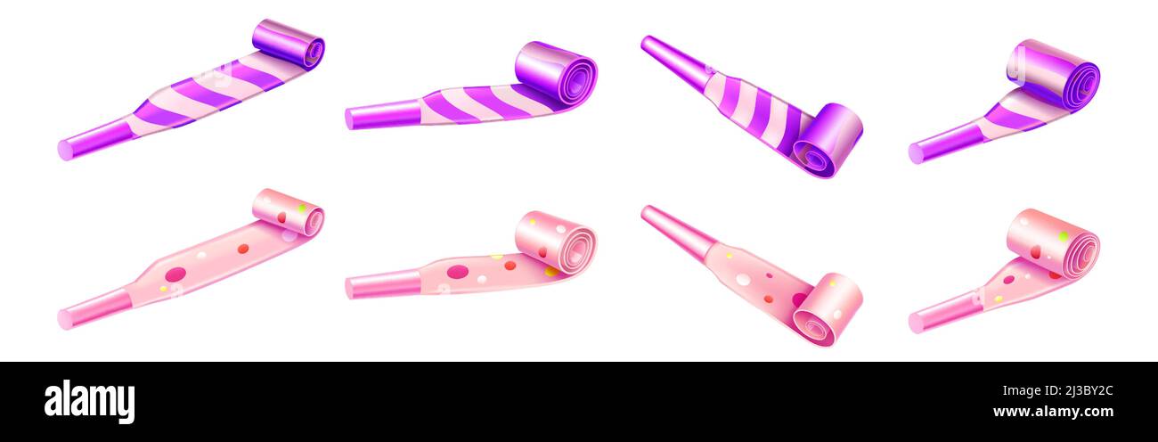 Party horn blowers with color stripes and dots for birthday celebration ...
