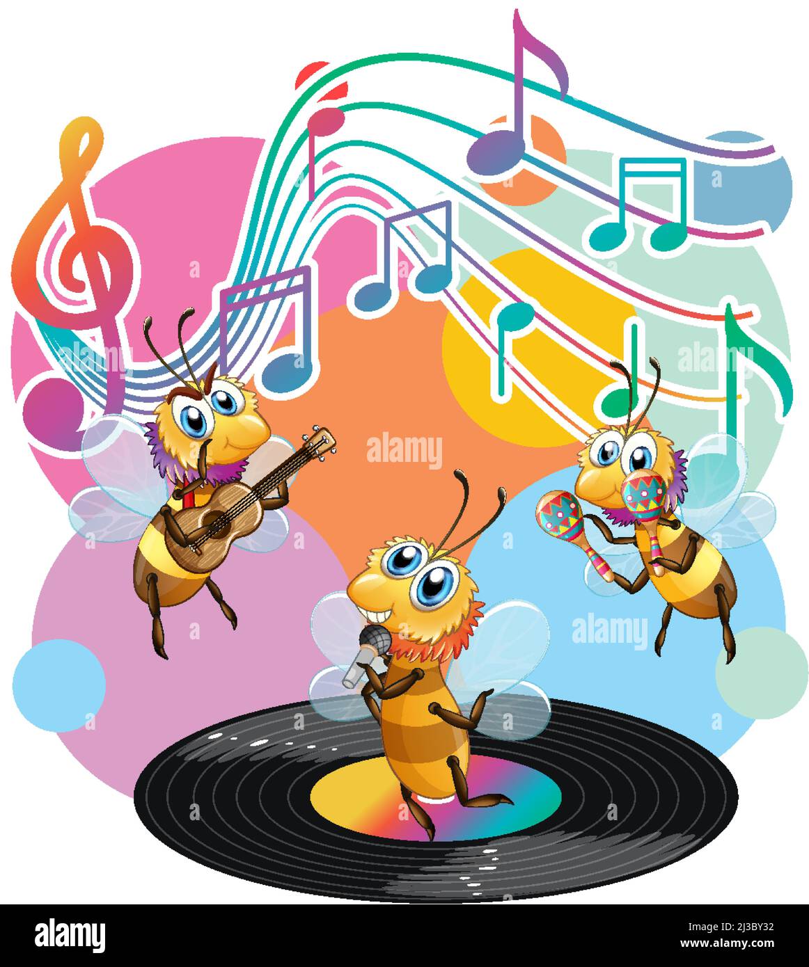 Bee group cartoon with music melody symbols illustration Stock Vector ...