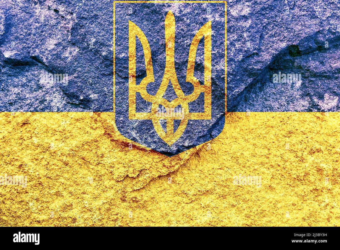 Ukraine national emblem and flag, abstract Ukraine Russia war concept ...