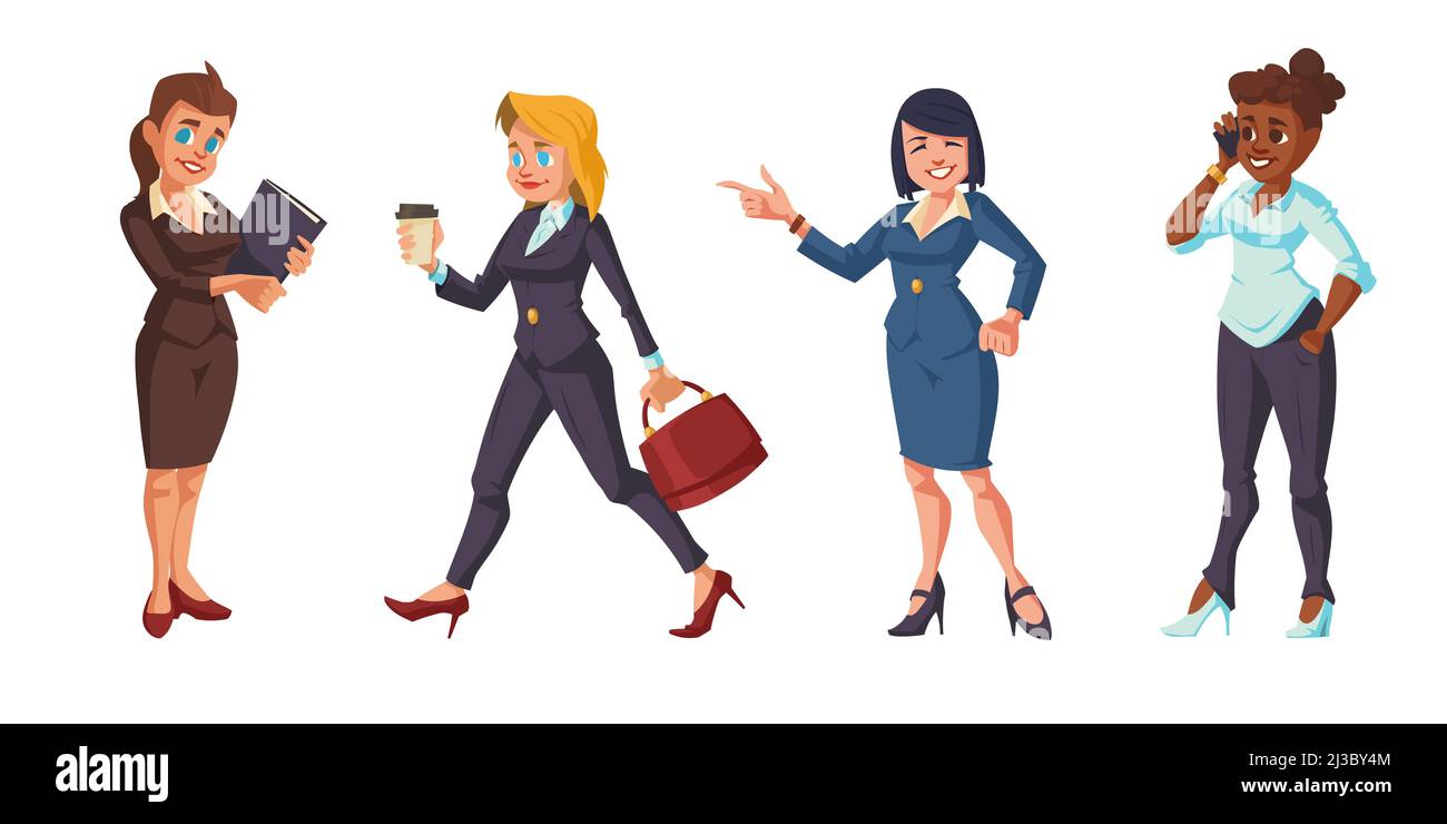 Cartoon business women isolated on white background. Young multiracial ...