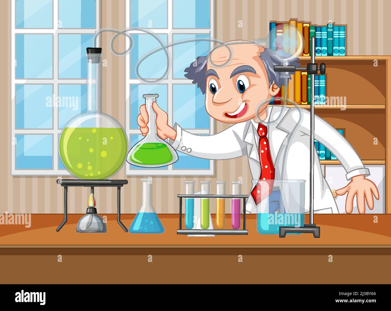 Laboratory scene with scientist cartoon character illustration Stock ...