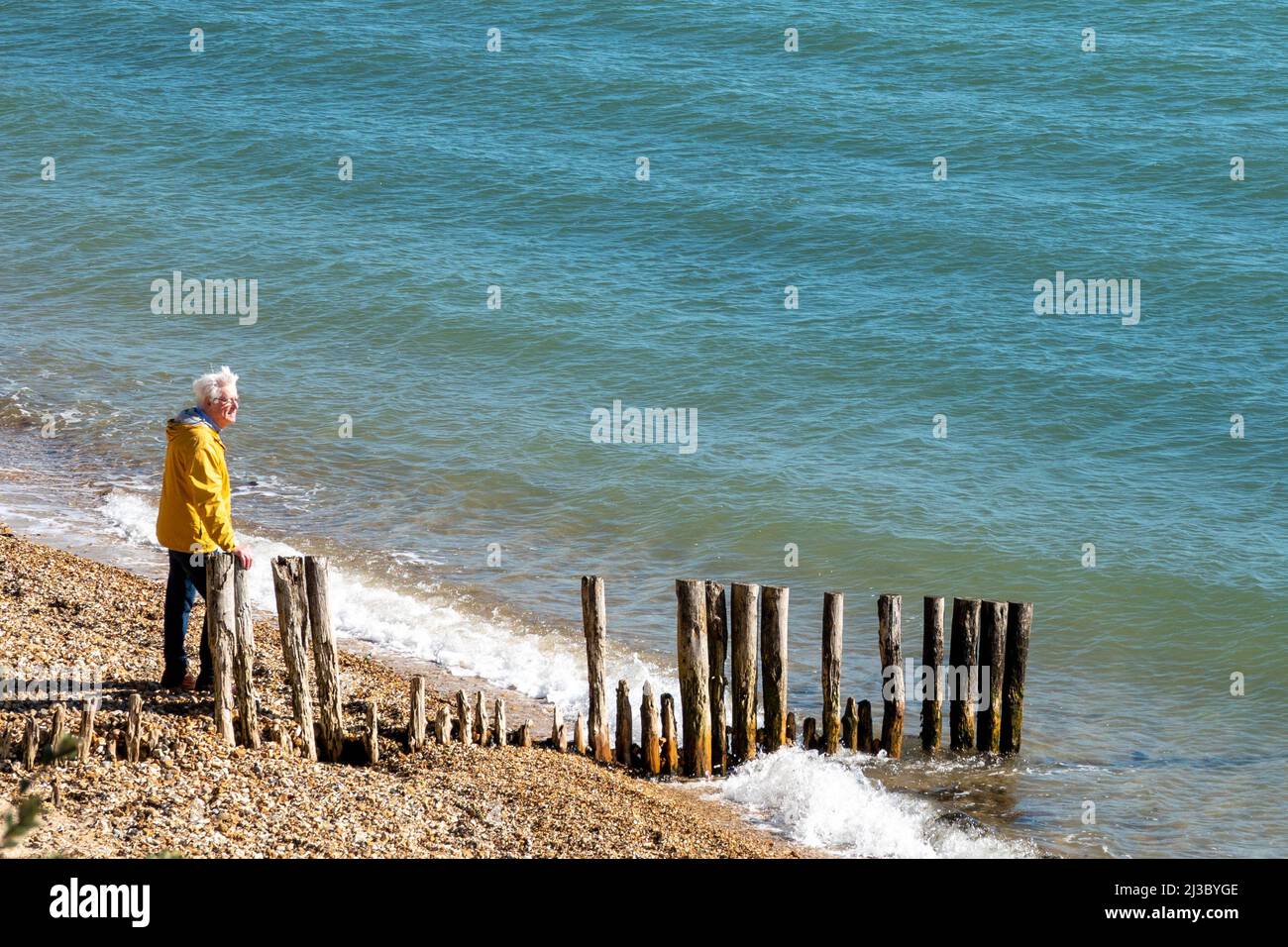 john Craven being filmed for Countryfile on the beach in the Lepe ...