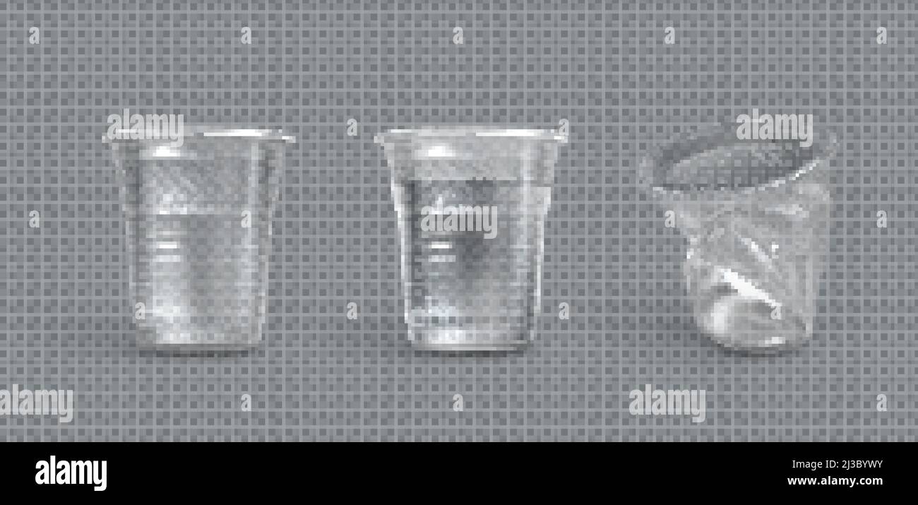 Plastic cups, crumpled and full of water disposable mugs isolated on ...