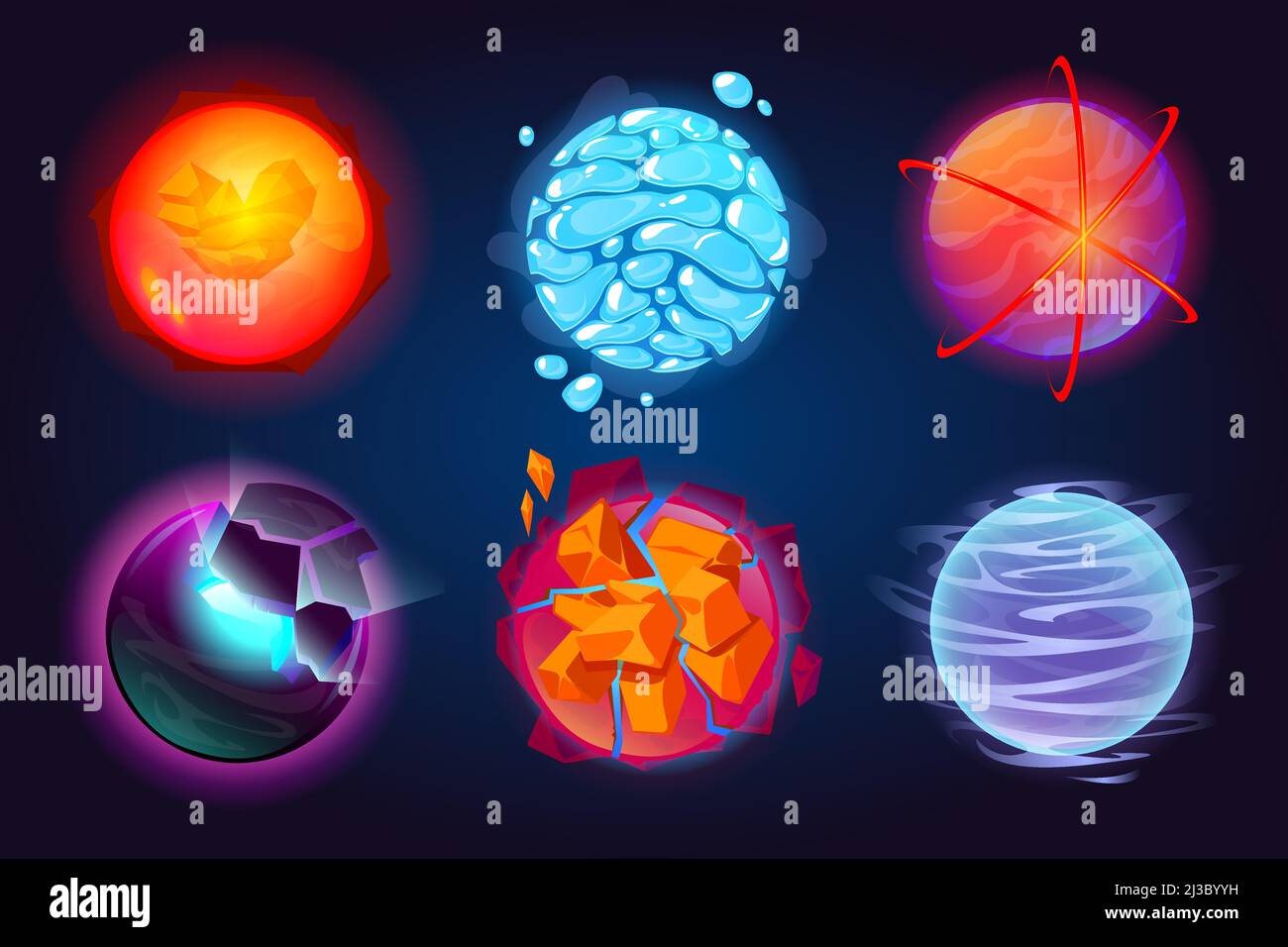Set of fantastic planets, cartoon galaxy ui game asteroids. Cosmic ...