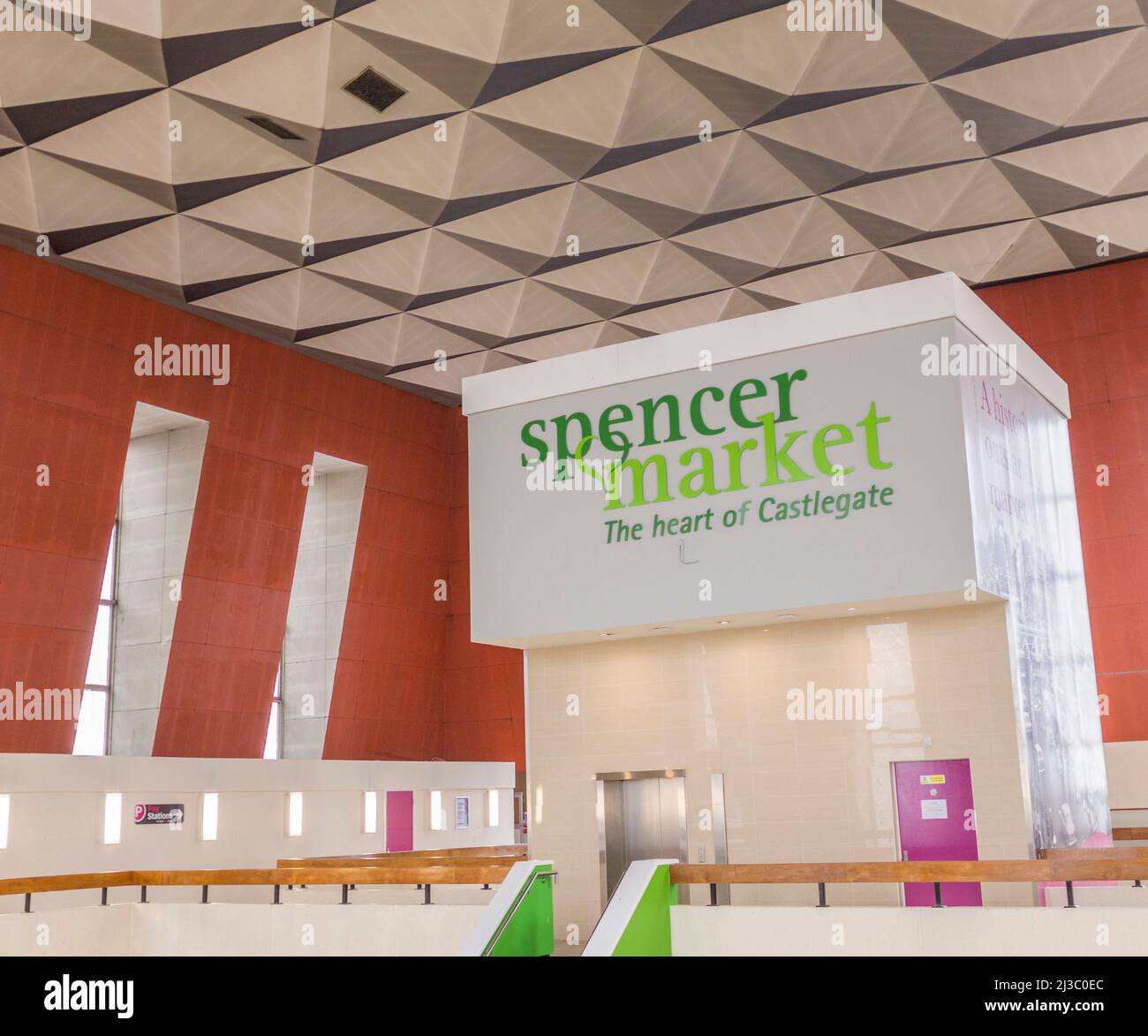 The spectacular pyramid like,geometric ceiling inside the Castlegate ...