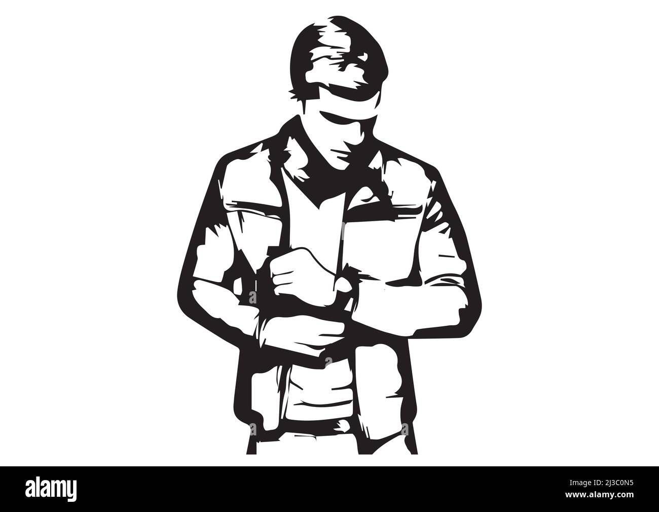 illustration of person looking on his hand watch on the white ...