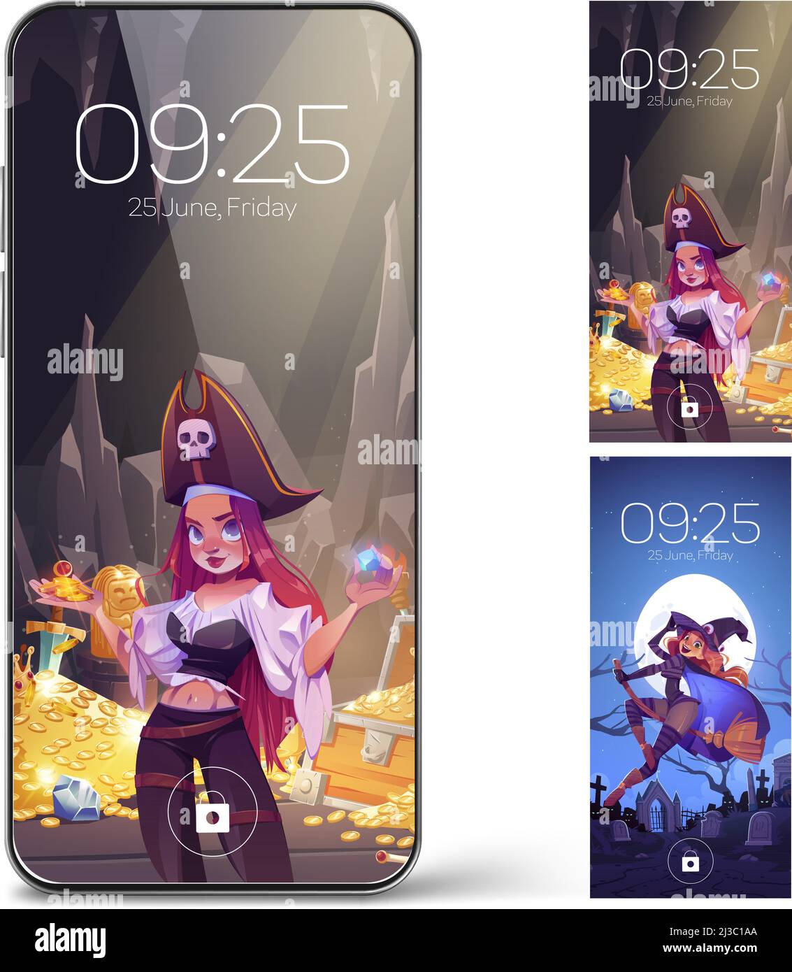 Smartphone lock screen with aurora borealis. Mobile phone onboard page ...