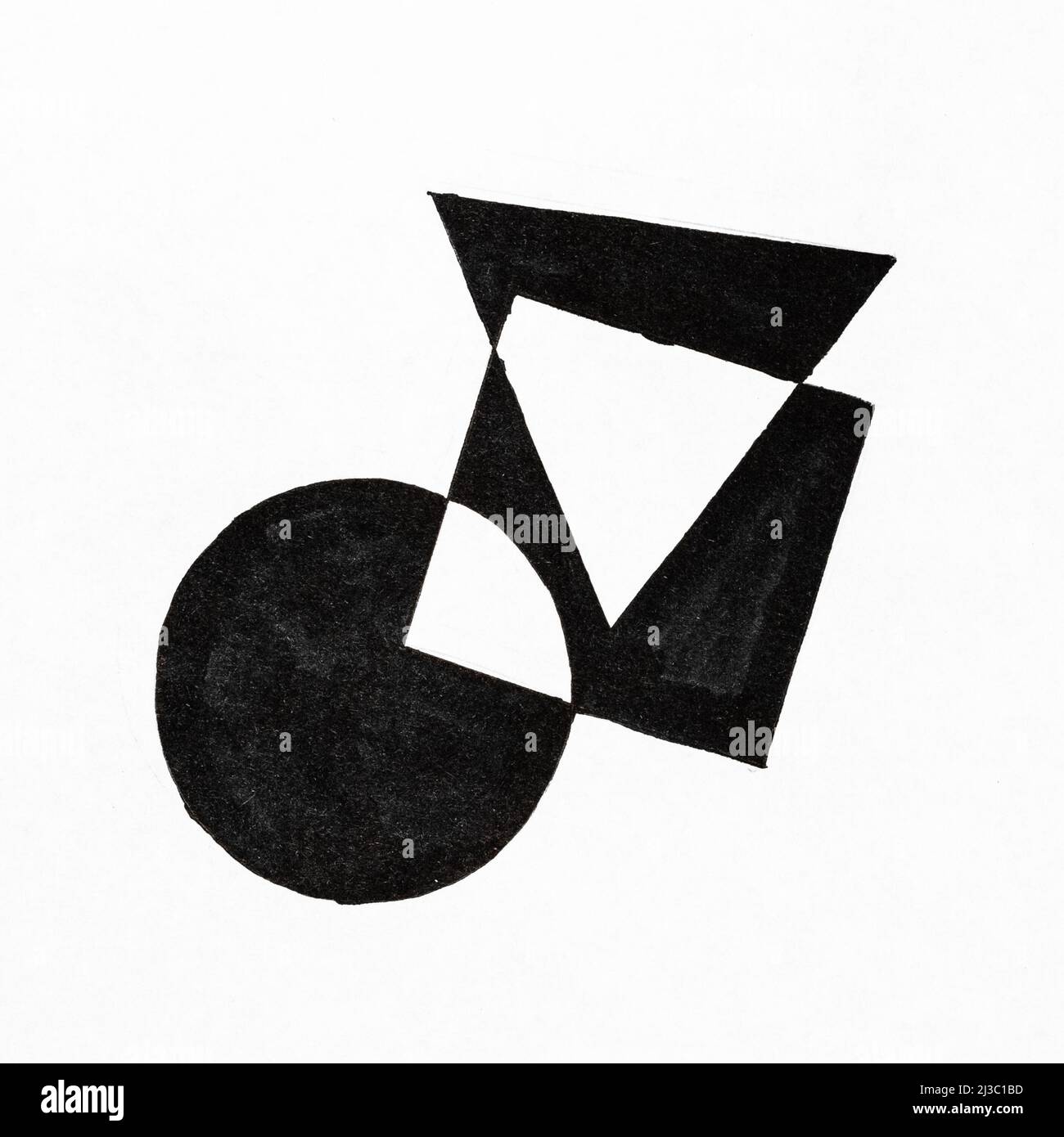 abstract black and white geometrical composition with three figures ...