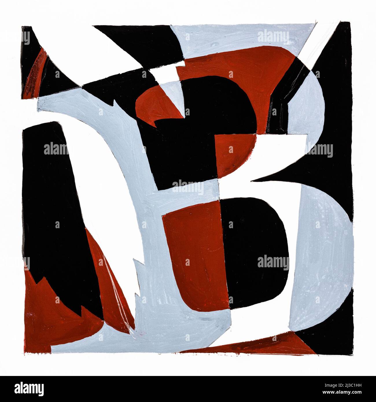 abstract graphic composition with letter B hand drawn with brown, gray ...