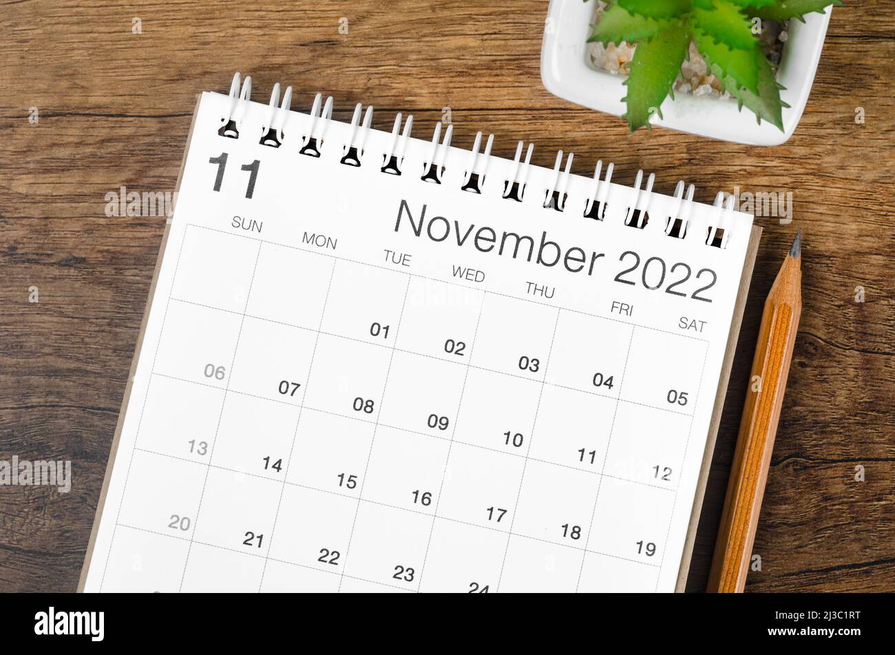 The November 2022 desk calendar with plant on wooden table Stock Photo ...