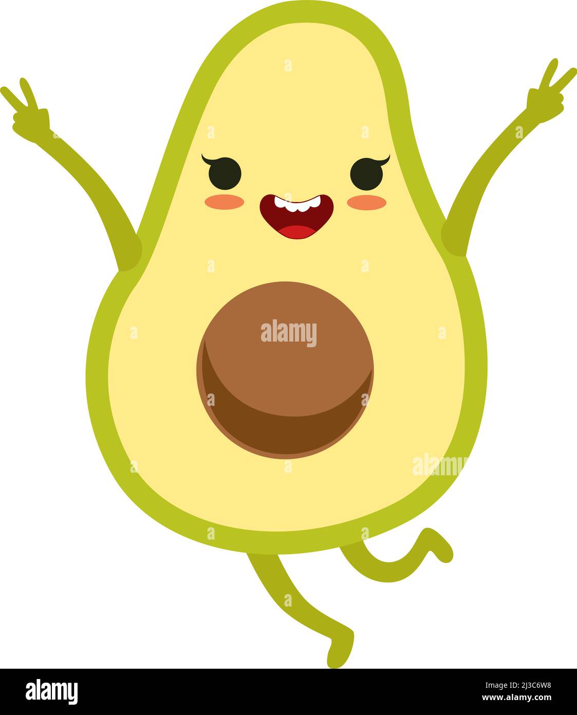 Happy face avocado. Joyful fruit character jumping Stock Vector Image ...